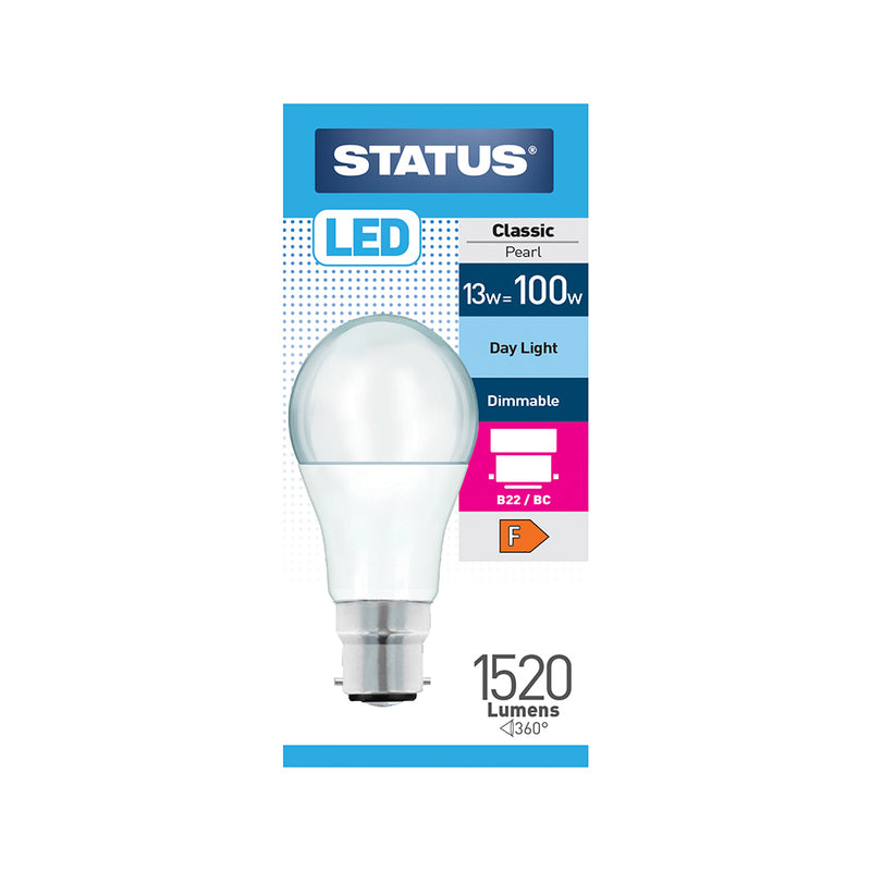 Status LED Dimmable Classic GLS Bulb - 13w = 100w - Bayonet Cap - B22/