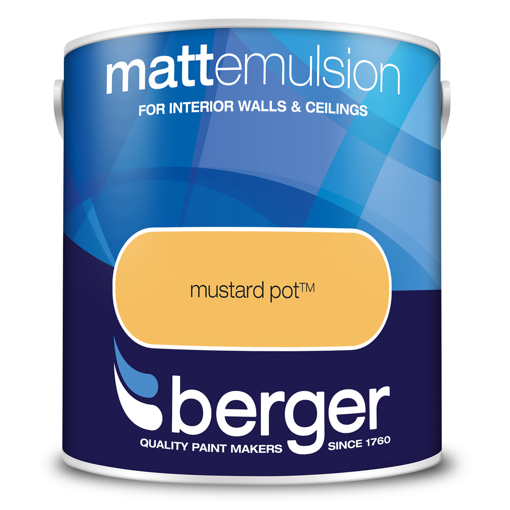 Berger Coloured Matt Emulsion Mustard Pot 2.5L (2 Tubs For £35)