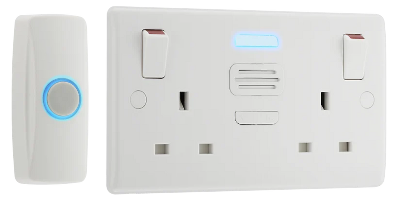 Nexus Double Switched 13A Power Socket with Door Chime - White (822BEL
