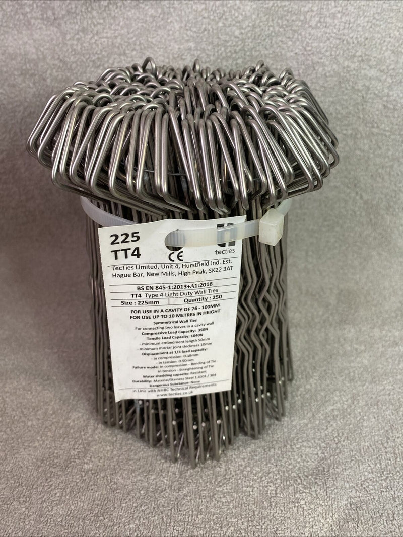 250 Tecties TT4 Type 4 Stainless Steel Cavity Wall Ties 225mm