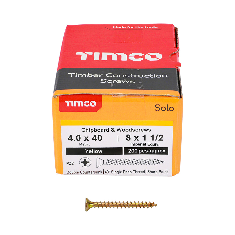 Solo Chipboard & Woodscrews Pozidrive 4 x 40mm (8 x 1 1/2") - Double C